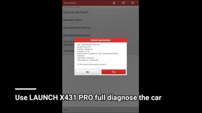 Launch X431 TSGUN Ford Mustang 2017- TPMS Sensor Learning Procedure ...