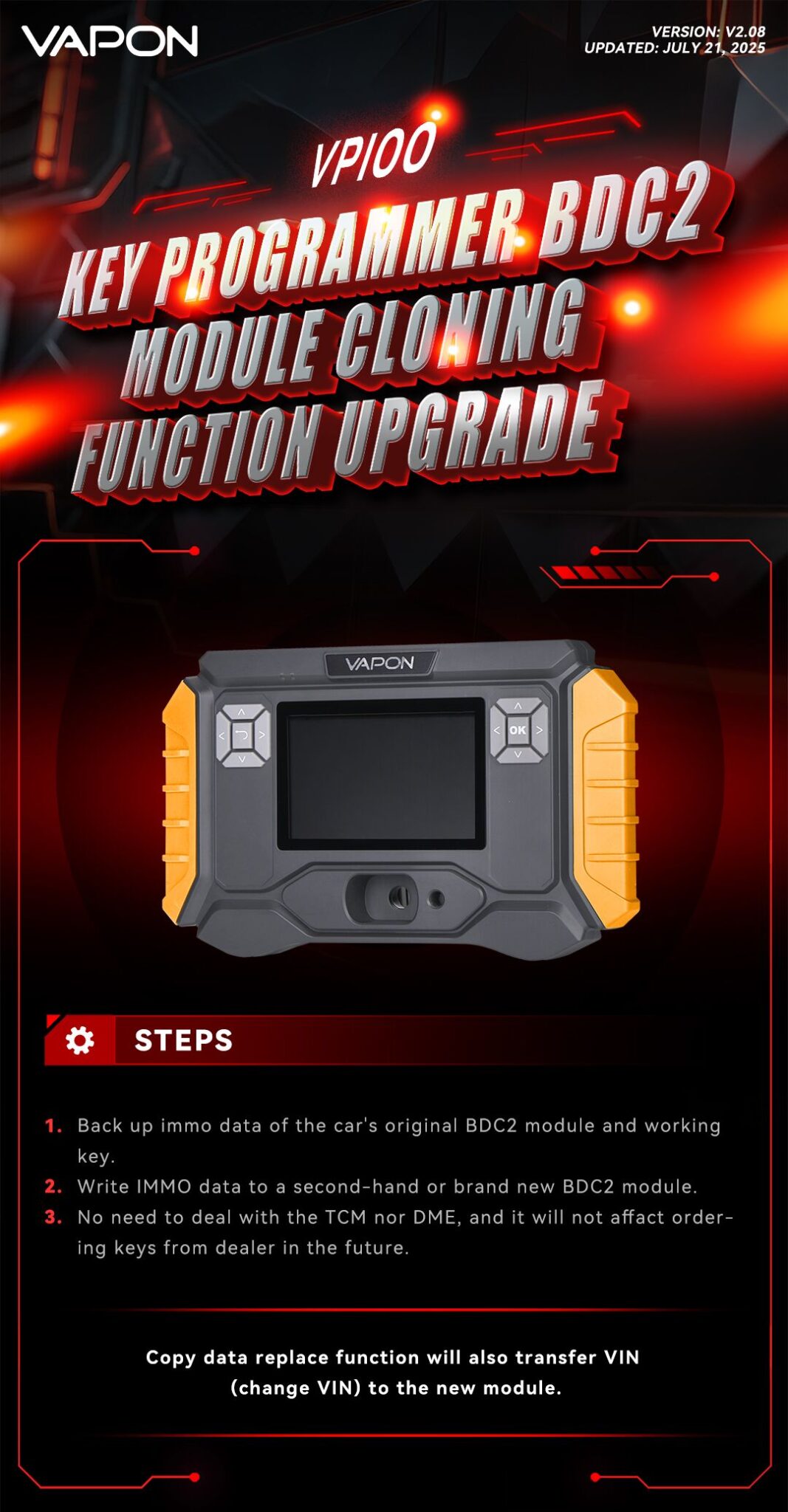 VAPON VP100 Update BMW BDC2 Module Cloning Function – UOBDII Official Blog