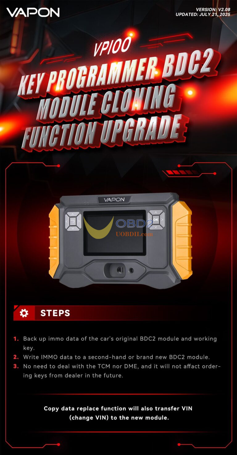 VAPON VP100 Update BMW BDC2 Module Cloning Function – UOBDII Official Blog